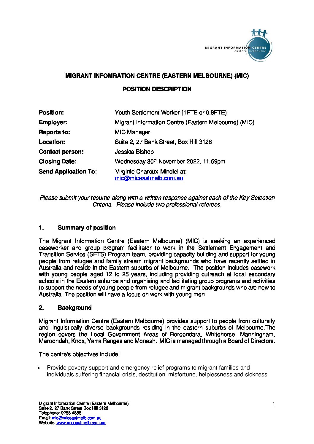 Youth Settlement Worker 2022 | Migrant Information Centre
